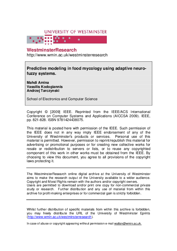 Pdf Predictive Modeling In Food Mycology Using Adaptive Neuro Fuzzy Systems
