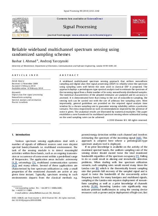 (PDF) Spectrum sensing in multichannel communication systems using randomized sampling schemes