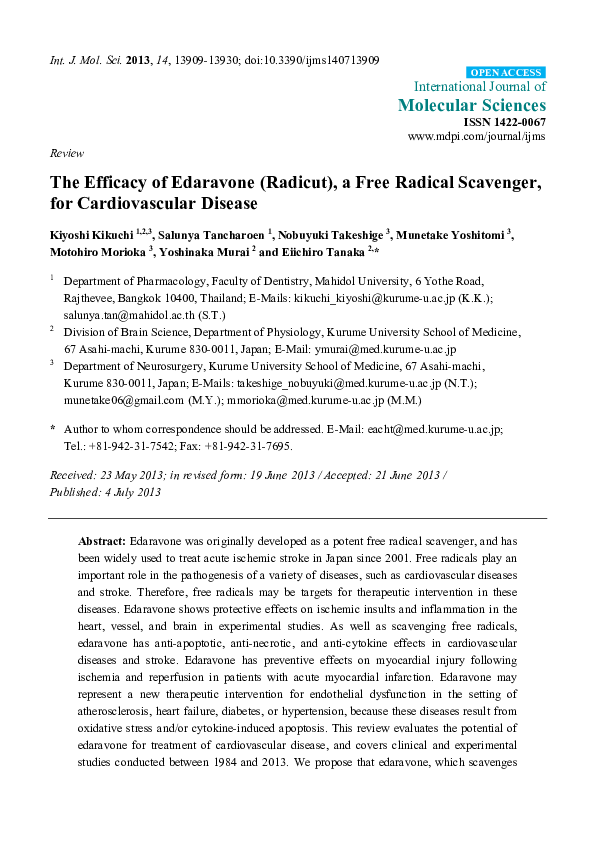 (PDF) The Efficacy of Edaravone (Radicut), a Free Radical Scavenger ...