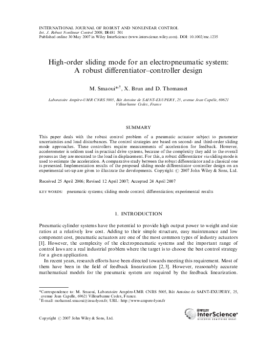 (PDF) High-order sliding mode for an electropneumatic system: A robust differentiator–controller ...