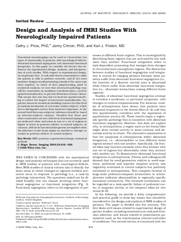 (PDF) Design and analysis of fMRI studies with neurologically impaired ...