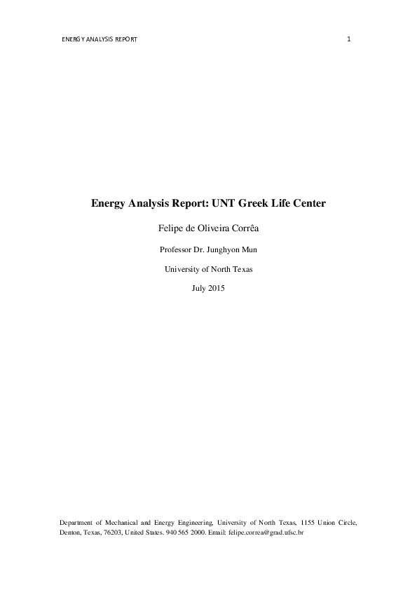 (PDF) ENERGY ANALYSIS REPORT Energy Analysis Report: UNT Greek Life ...