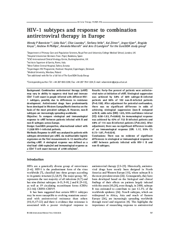 (PDF) HIV-1 subtypes and response to combination antiretroviral therapy ...