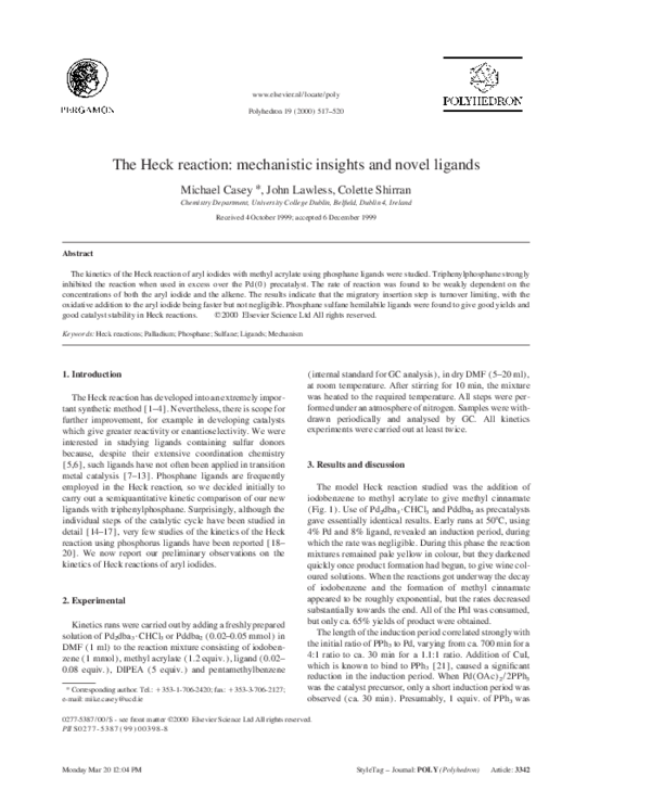 (PDF) The Heck reaction: mechanistic insights and novel ligands