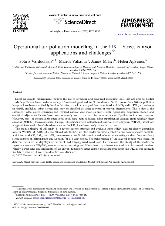 Pdf Operational Air Pollution Modelling In The Uk—street Canyon Applications And Challenges