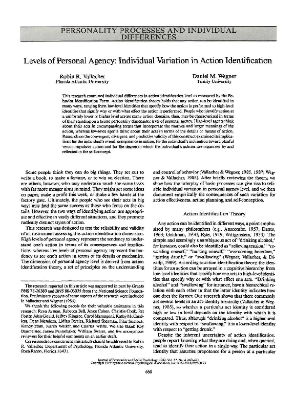 (PDF) Levels of personal agency: Individual variation in action ...