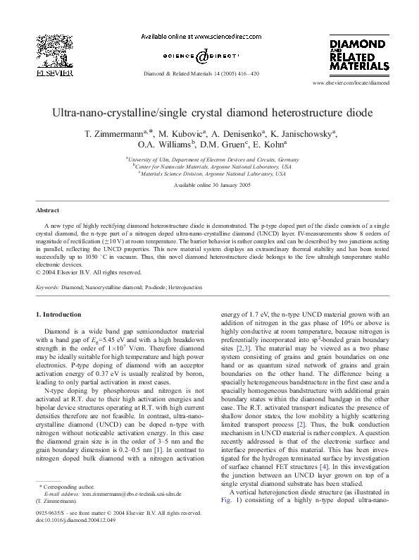 (PDF) Ultra-nano-crystalline/single crystal diamond heterostructure diode