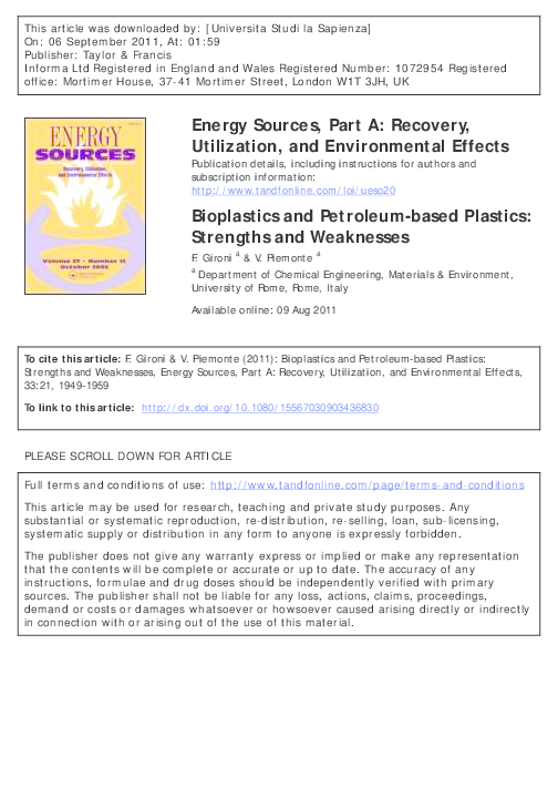 (PDF) Bioplastics and Petroleum-based Plastics: Strengths and Weaknesses