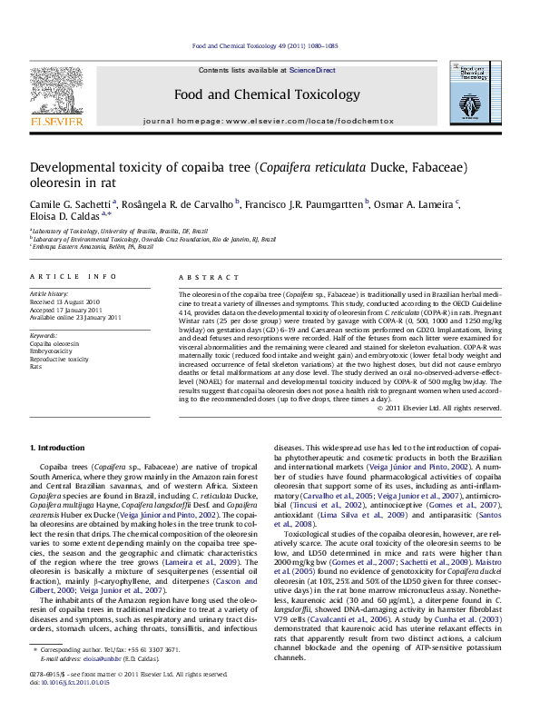 (PDF) Developmental toxicity of copaiba tree (Copaifera reticulata ...