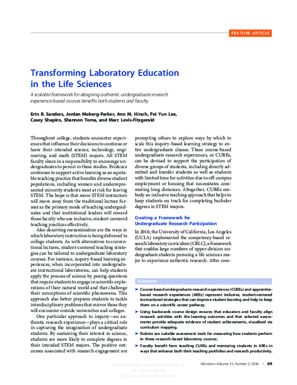 (PDF) Transforming Laboratory Education in the Life Sciences A scalable ...