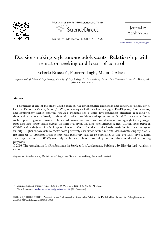 decision making styles questionnaire