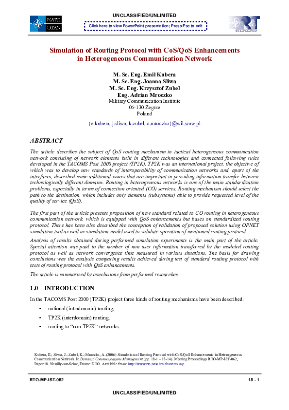 Pdf Simulation Of Routing Protocol With Cos Qos Enhancements In