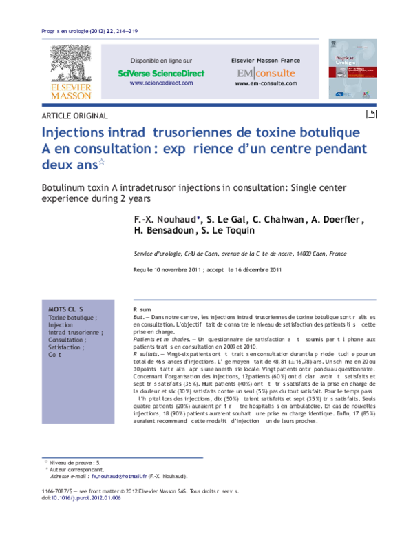 (PDF) [Botulinum toxin A intradetrusor injections in consultation ...