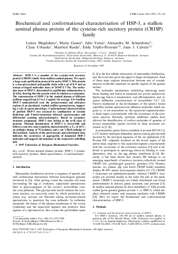 (PDF) Biochemical and conformational characterisation of HSP-3, a ...