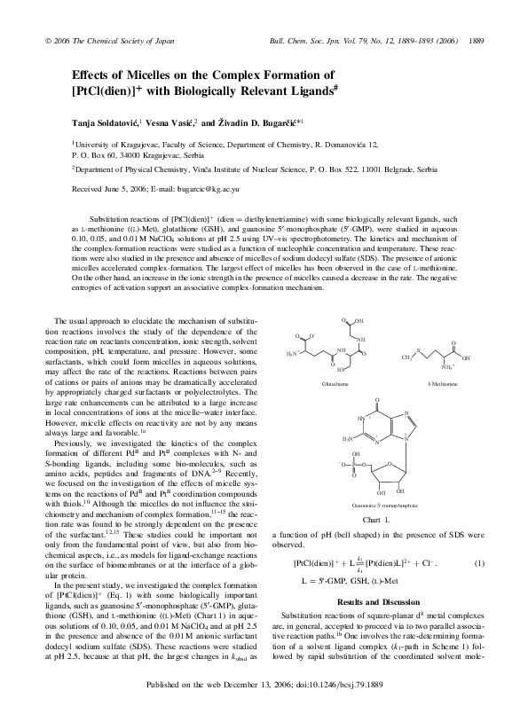 (PDF) Effects of Micelles on the Complex Formation of [PtCl(dien ...
