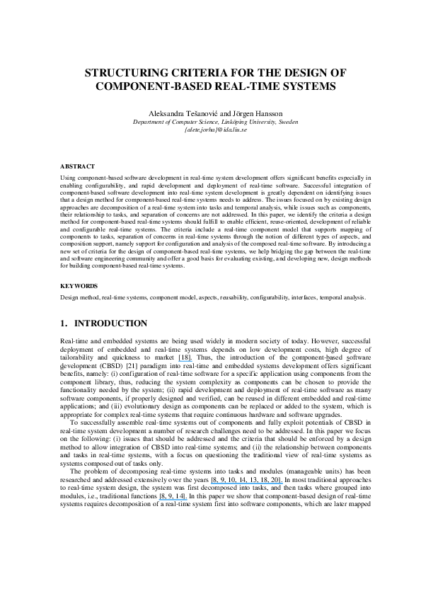 (PDF) Structuring criteria for the design of component-based real-time systems