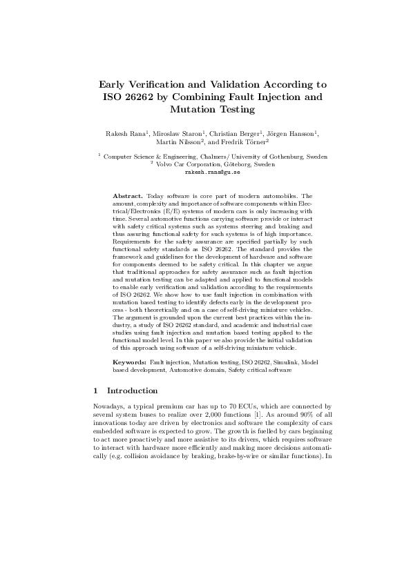 Pdf Early Verification And Validation According To Iso 26262 By Combining Fault Injection And