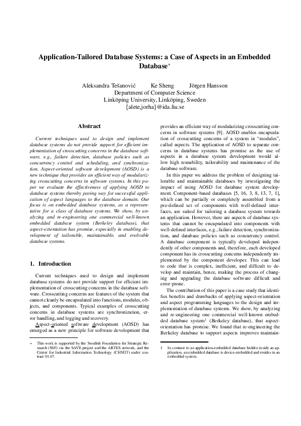 (PDF) Application-tailored database systems: a case of aspects in an embedded database