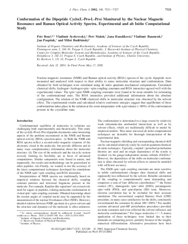 (PDF) Conformation of the Dipeptide Cyclo( L -Pro- L -Pro) Monitored by ...