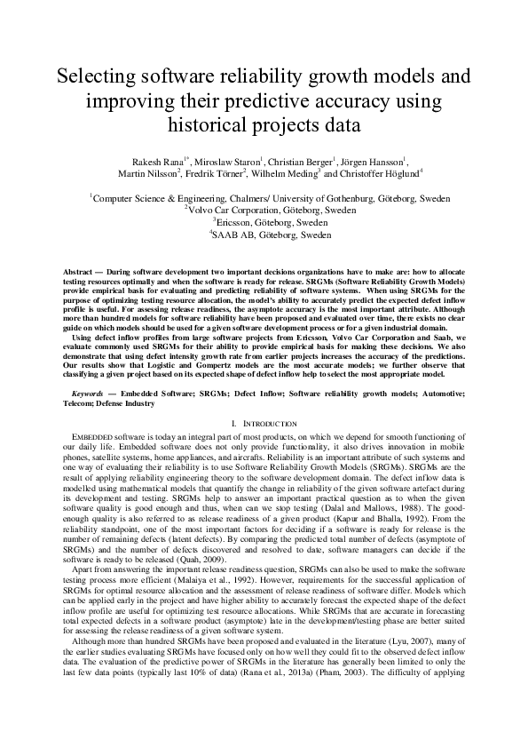 (PDF) Selecting software reliability growth models and improving their ...
