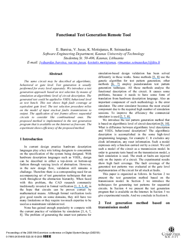 Pdf Functional Test Generation Remote Tool Kęstutis Motiejūnas And