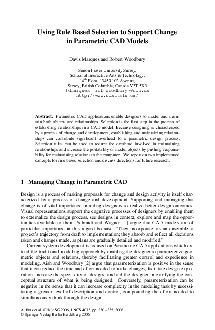 (PDF) Using Rule Based Selection to Support Change in Parametric CAD Models | Davis Marques and ...