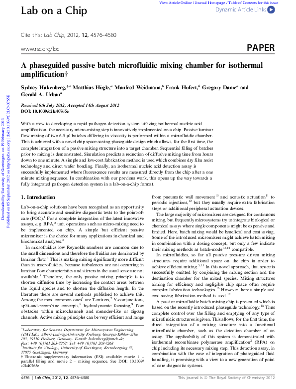 (PDF) A phaseguided passive batch microfluidic mixing chamber for ...