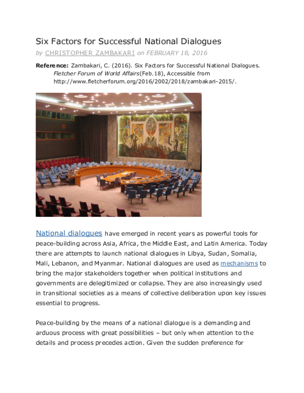 (PDF) Six Factors for Successful National Dialogues