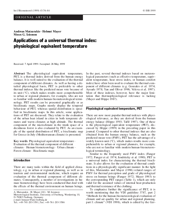 (PDF) Applications of a universal thermal index: physiological ...