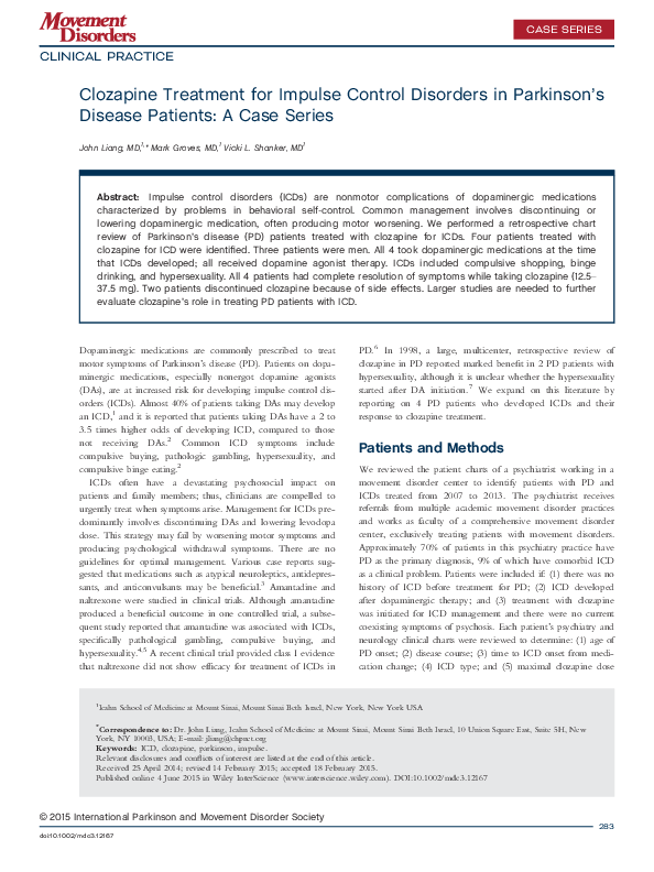PDF Clozapine Treatment For Impulse Control Disorders In Parkinson s Disease Patients A Case pdf-clozapine-treatment-for-impulse-control-disorders-in-parkinson-s-disease-patients-a-case