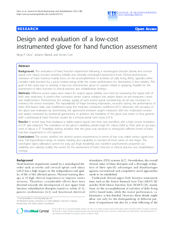 (PDF) Design and evaluation of a low-cost instrumented glove for hand ...