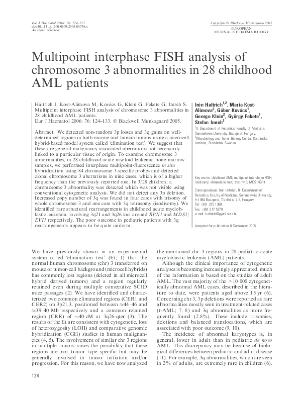 (PDF) Multipoint interphase FISH analysis of chromosome 3 abnormalities ...