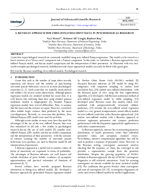 (PDF) A BAYESIAN APROACH FOR ZERO-INFLATED COUNT DATA IN PSYCHOLOGICAL RESEARCH | Prof. Dr ...