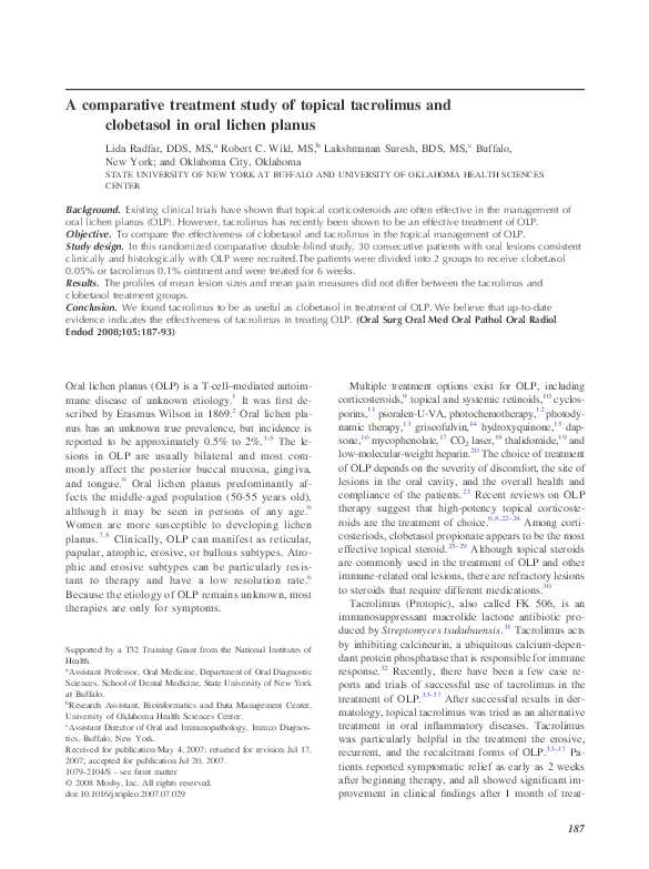 (PDF) A comparative treatment study of topical tacrolimus and clobetasol in oral lichen planus