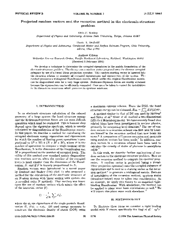 (PDF) Projected random vectors and the recursion method in the electronic-structure problem