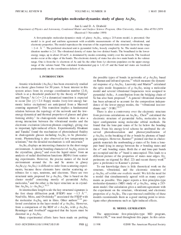(PDF) First-principles molecular-dynamics study of glassy As 2 Se 3