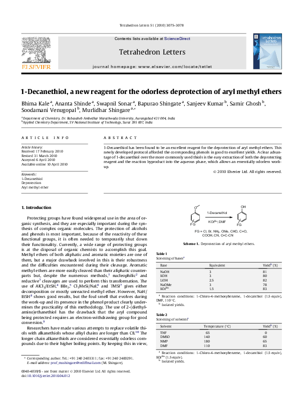 (PDF) RETRACTED: 1-Decanethiol, a new reagent for the odorless ...