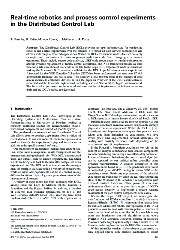 Pdf Real Time Robotics And Process Control Experiments In The