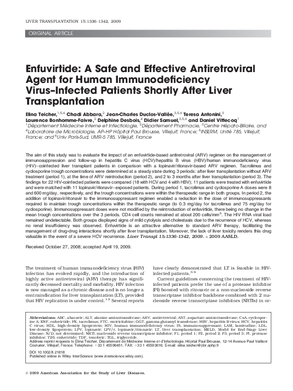 (PDF) Enfuvirtide: A safe and effective antiretroviral agent for human ...