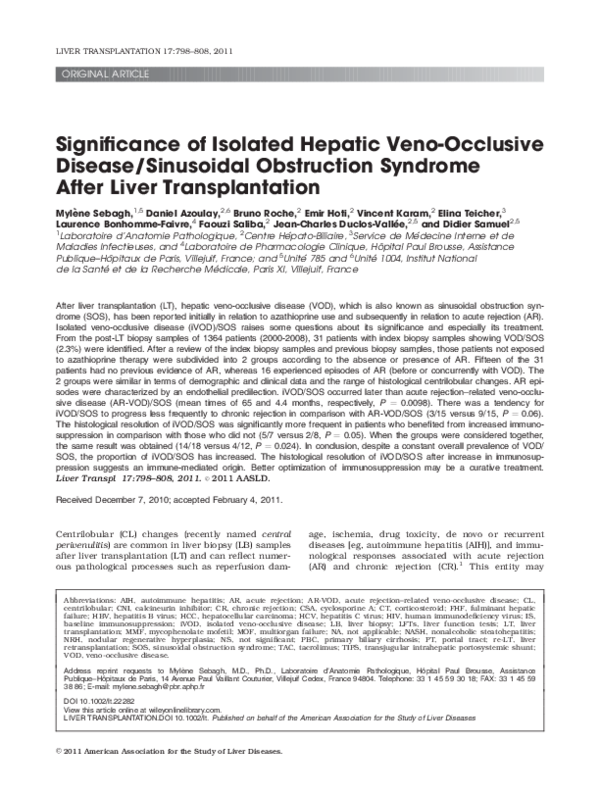 (PDF) Significance of isolated hepatic veno-occlusive disease ...