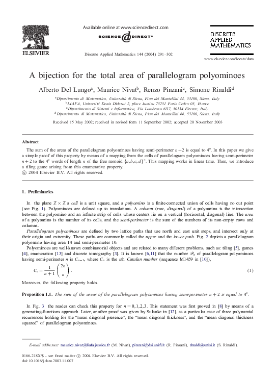 (PDF) A bijection for the total area of parallelogram polyominoes