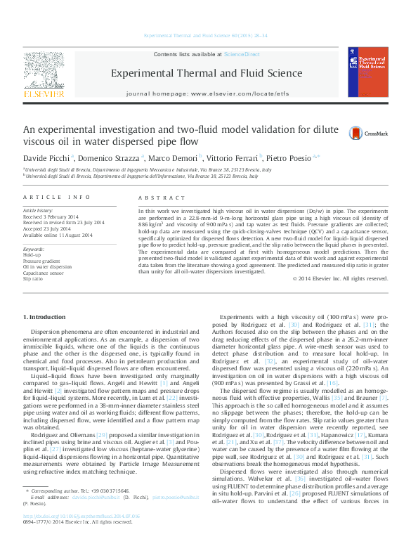 (PDF) An experimental investigation and two-fluid model validation for ...