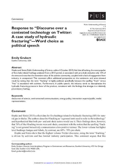 (PDF) Response to " Discourse over a contested technology on Twitter: A ...