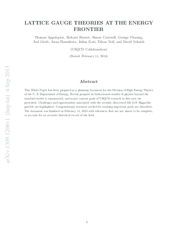 (PDF) Lattice gauge theories at the energy frontier
