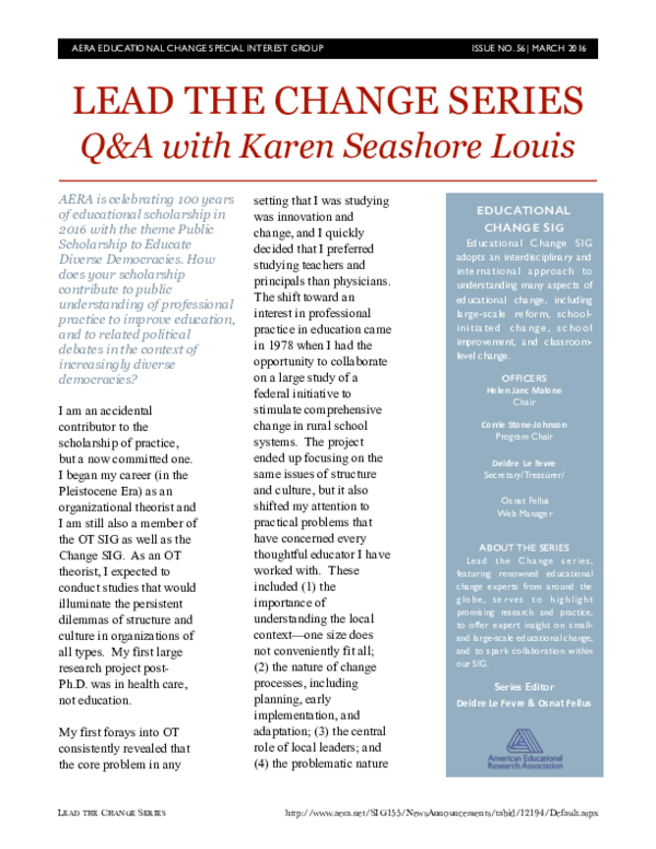 (PDF) Lead The Change | Karen Seashore Louis - Academia.edu