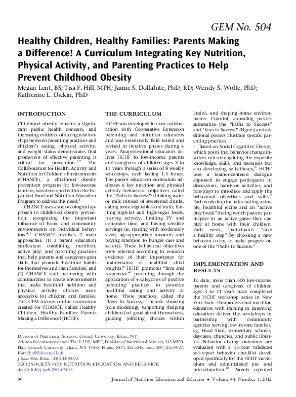 (PDF) Healthy Children, Healthy Families: Parents Making a Difference ...