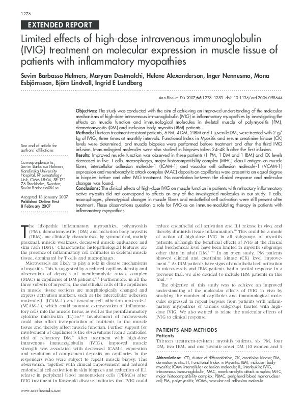 (PDF) Limited effects of high-dose intravenous immunoglobulin (IVIG) treatment on molecular ...
