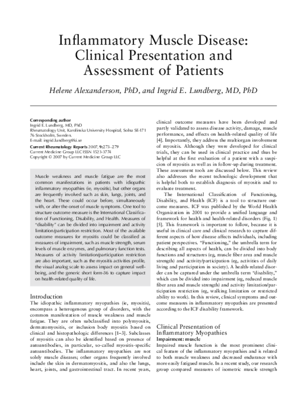 (PDF) Inflammatory muscle disease: Clinical presentation and assessment ...