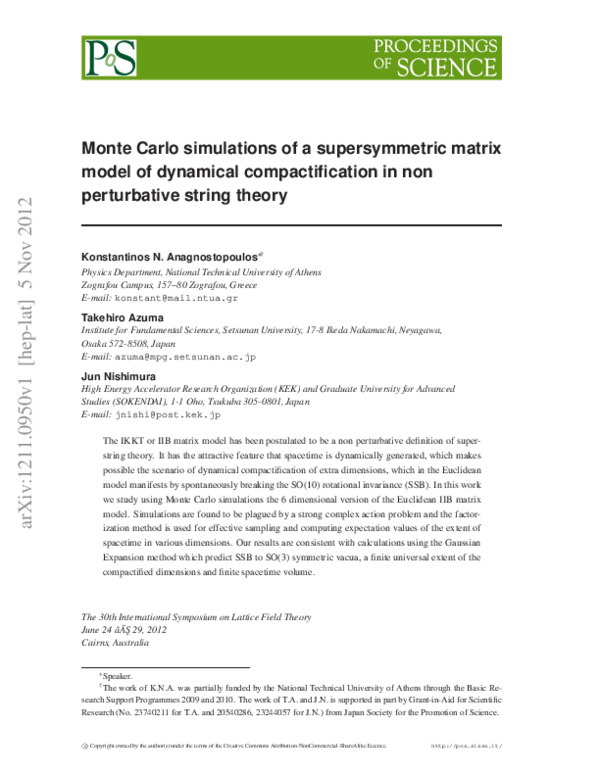 (PDF) Monte Carlo simulations of a supersymmetric matrix model of ...