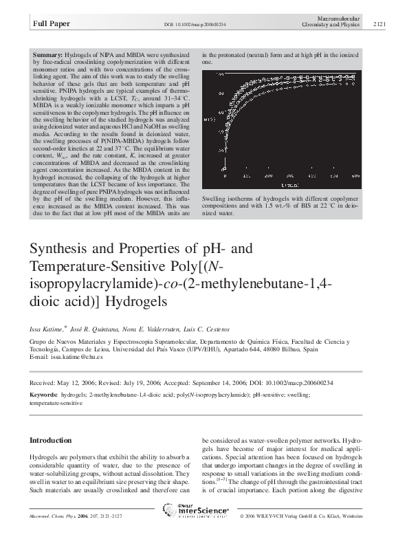 (PDF) Synthesis and Properties of pH- and Temperature-Sensitive Poly[(N-isopropylacrylamide)-co ...